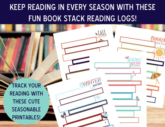 Printable Book Stack Reading Log Bundle Winter Spring | Etsy
