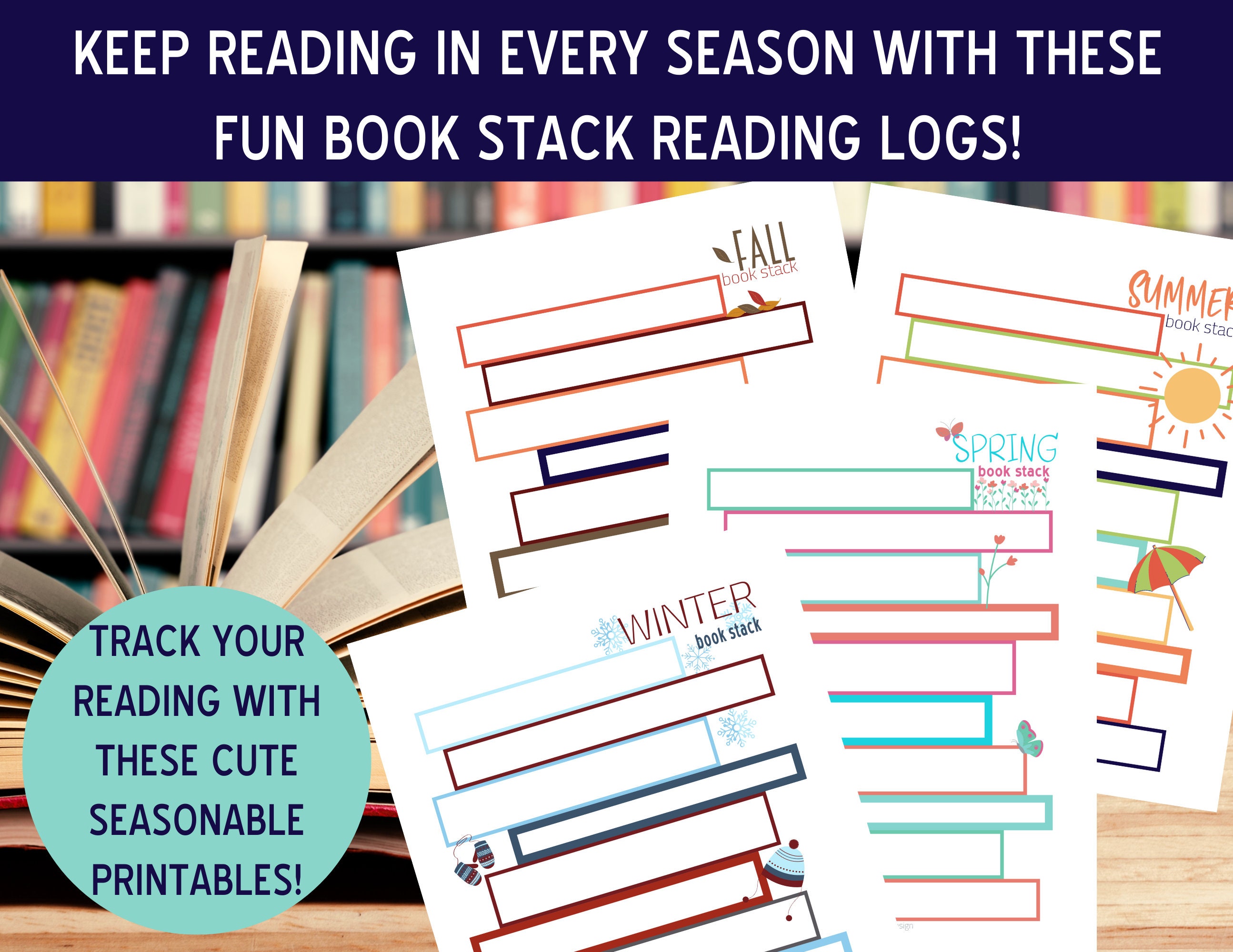 Printable Book Stack Reading Log Bundle Winter Spring - Etsy