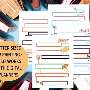 Printable Book Stack Reading Log Bundle, Winter, Spring, Summer, Fall ...
