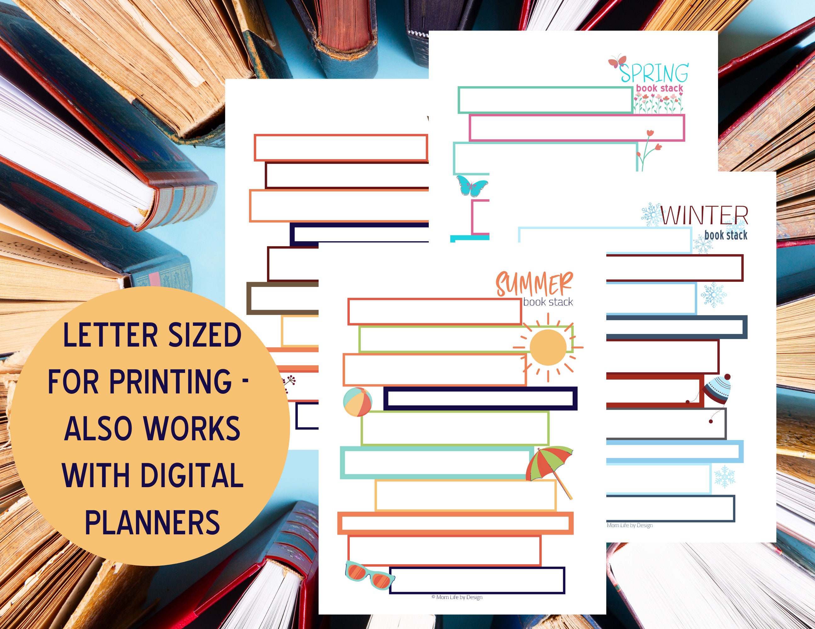 Printable Book Stack Reading Log Bundle Winter Spring - Etsy