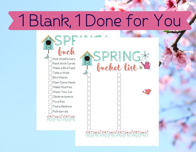 Printable Spring Bucket List EDITABLE PDF * Digital Download of Spring ...