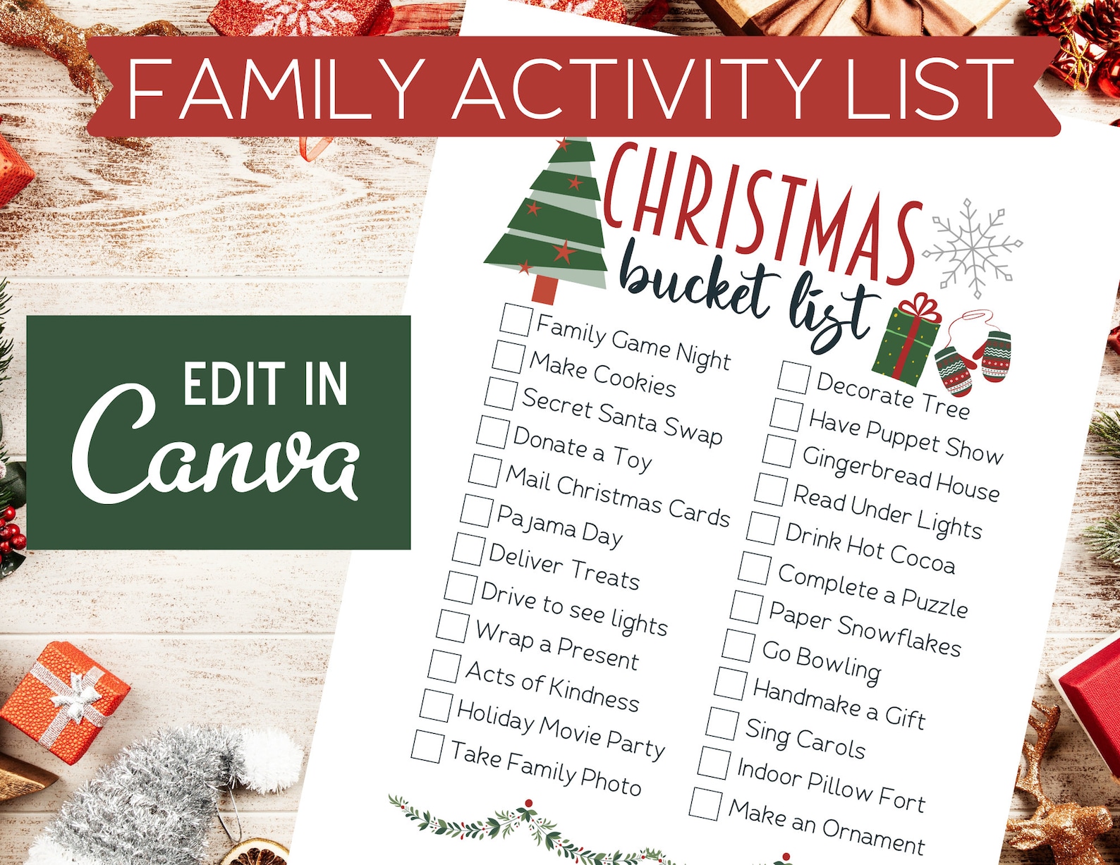 Editable Christmas Bucket List, Christmas Family Activities for Kids ...