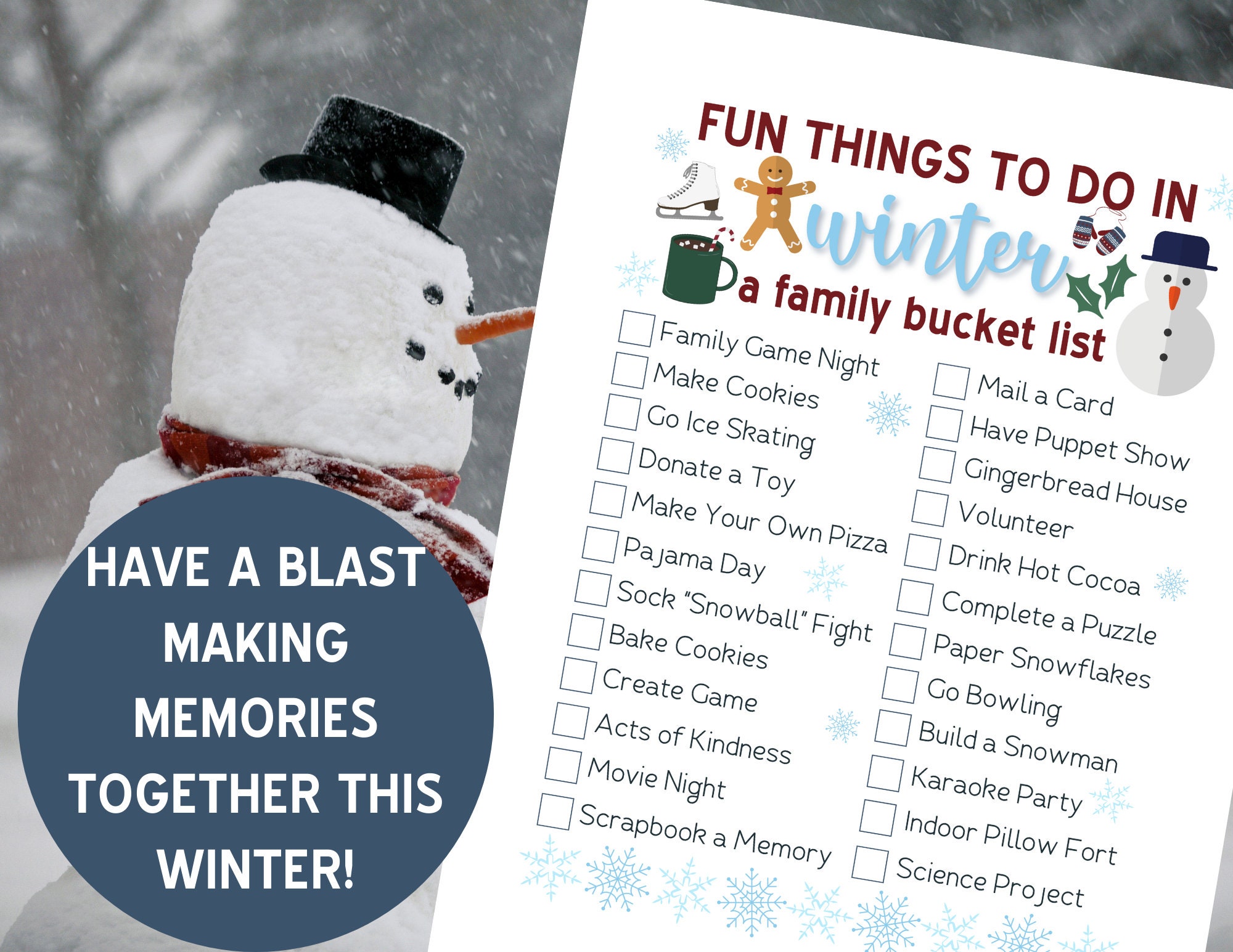 Winter Bucket List of Family Activities, Family Checklist of Fun ...
