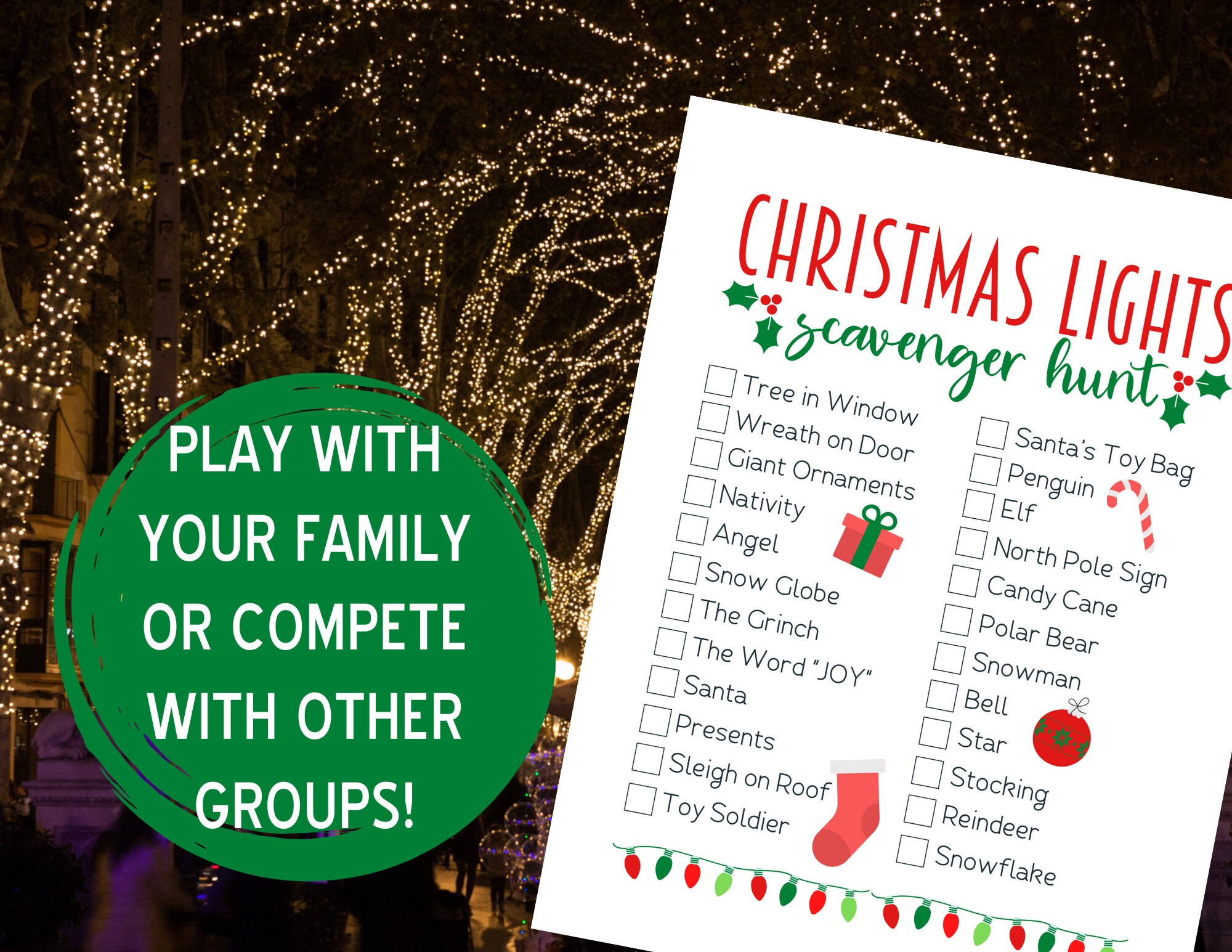 Christmas Lights Checklist, Lockdown Christmas Activity, Family ...