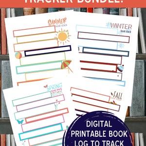 Printable Book Stack Reading Log Bundle, Winter, Spring, Summer, Fall ...