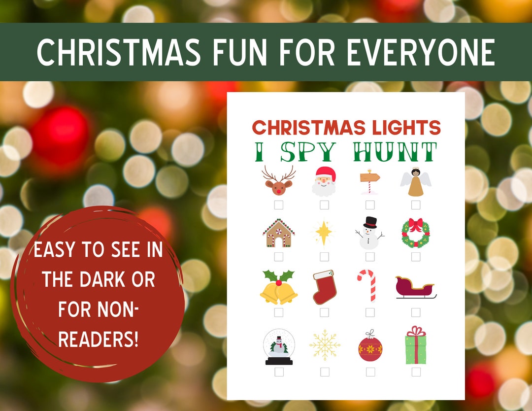 Christmas I Spy Printable for Xmas Lights, Kids Christmas Scavenger ...