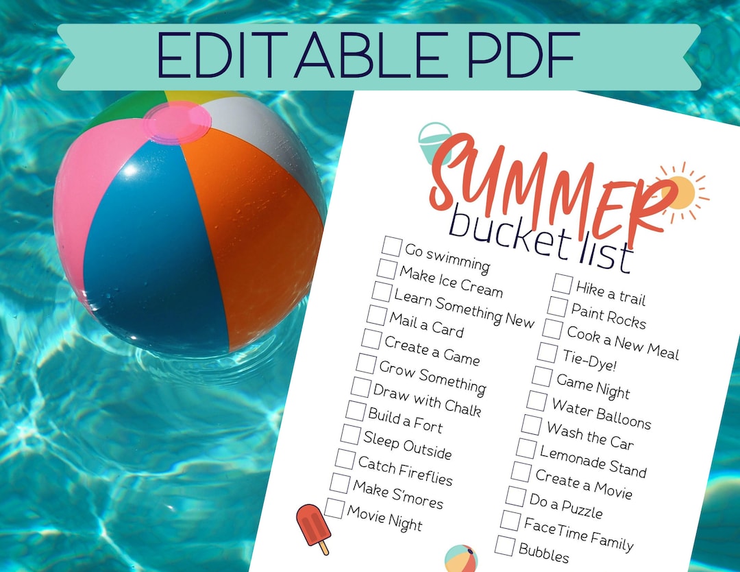 Summer Bucket List EDITABLE PDF * Digital Download of Summer Fun ...