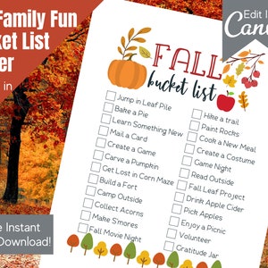 Editable Fall Bucket List Printable Poster, Seasonal Bucket List With ...