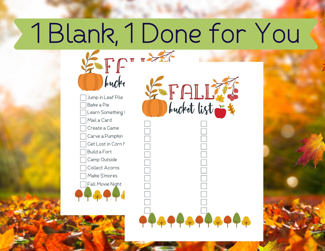 Printable Fall Bucket List EDITABLE PDF * Digital Download of Autumn ...