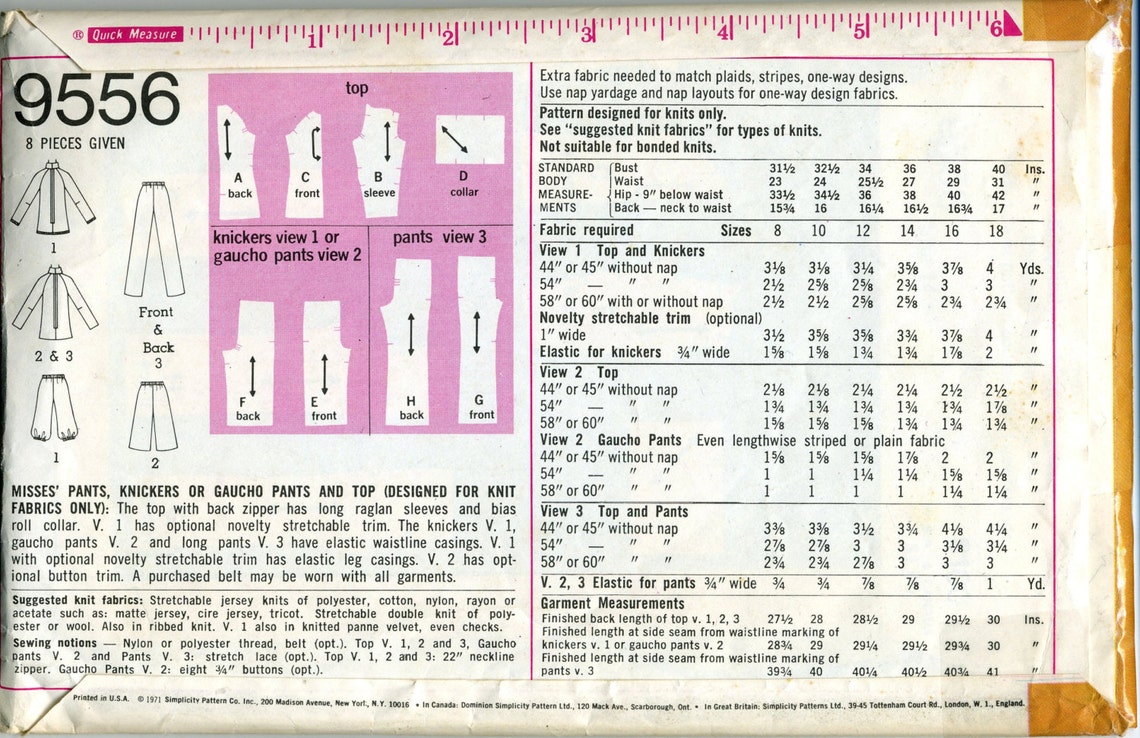 Vintage Misses' Pants, Knickers or Gaucho Pants and Top Sewing Pattern ...