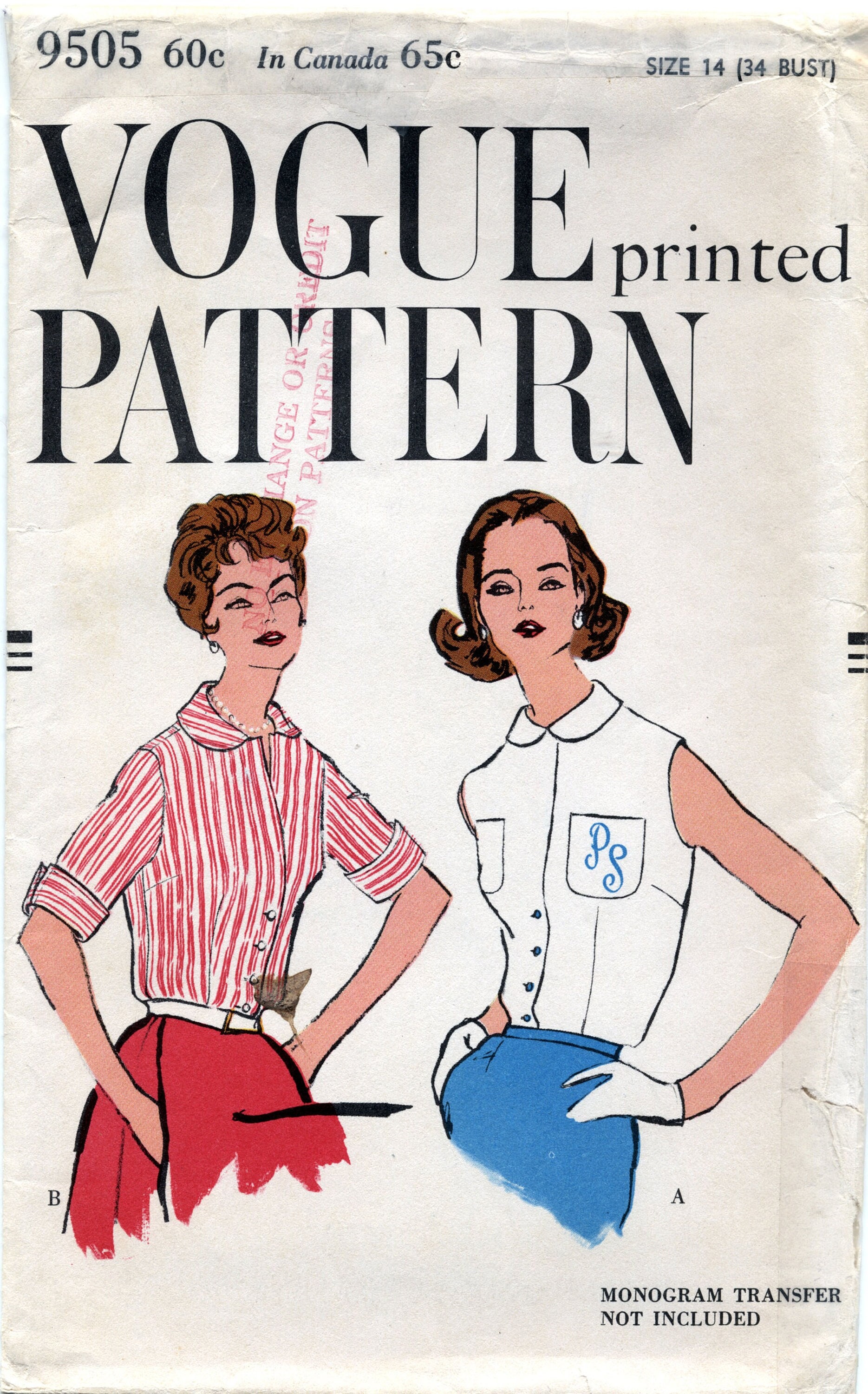 Authentic Original 1958 Blouse With Sleeve Variations Sewing Pattern ...
