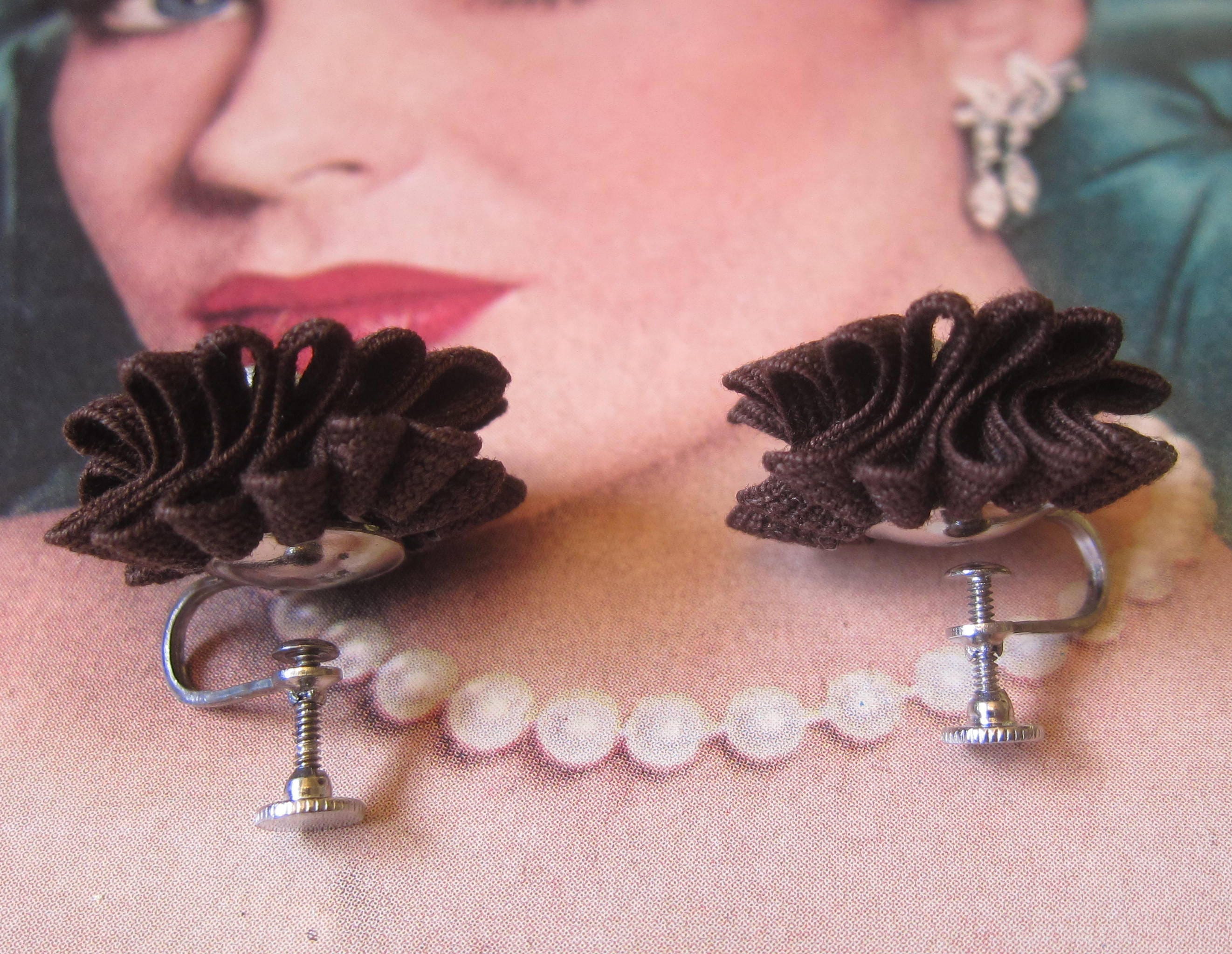 Vintage Mid-century Brown Rick Rack Earrings With Pearl and - Etsy