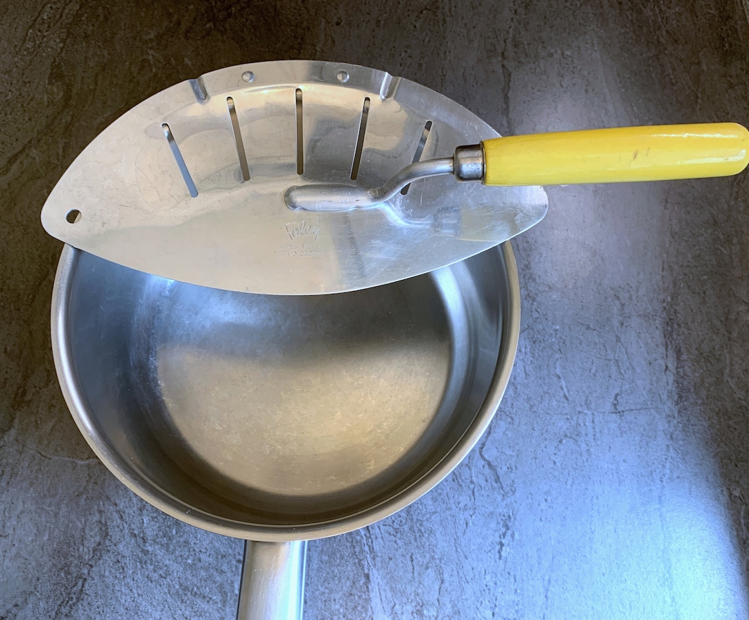 Vintage Foley Pot/pan/skillet Strainer Aluminum and Yellow Wooden ...