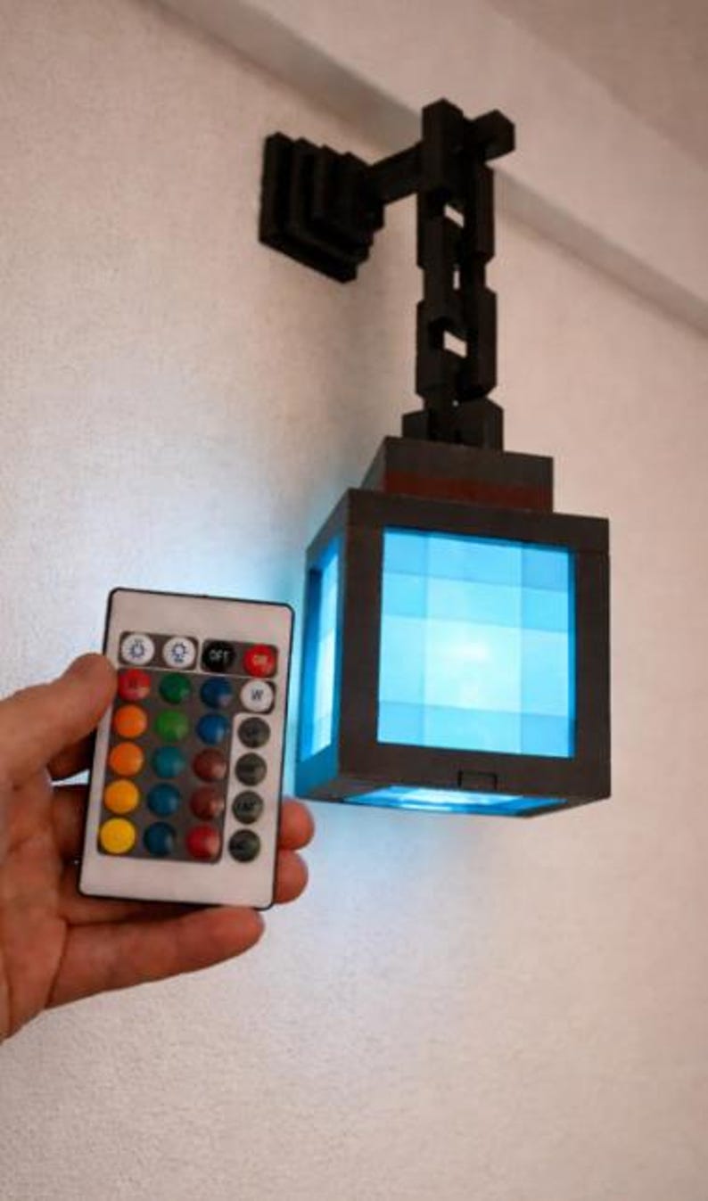 Lampe lanterne Minecraf, télécommande RGB, veilleuse, chaîne murale ...