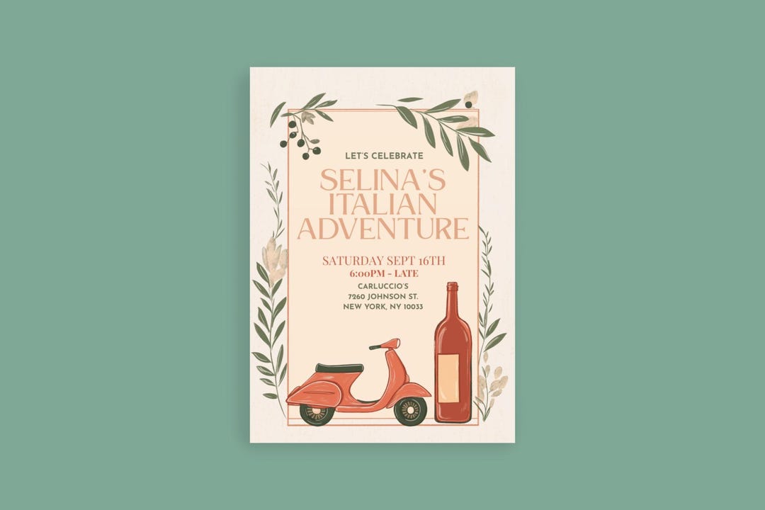 Italian Birthday Invitation, Garden Party Invite, Printed Birthday ...