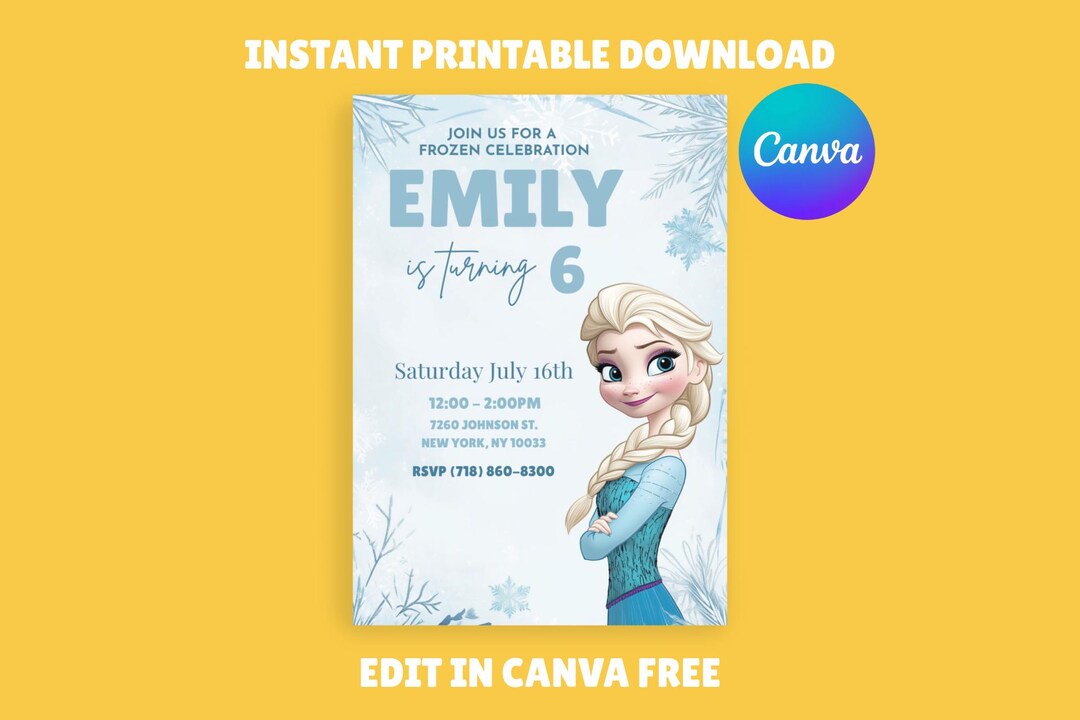 Printable Frozen Birthday Invitation, Princess Party (digital Download ...