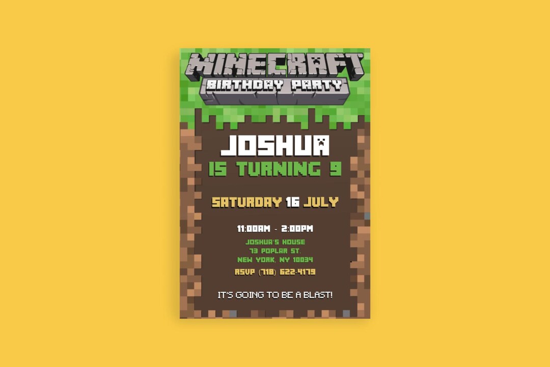 Minecraft Birthday Party Invitation, Printed Minecraft Invite, Boys ...