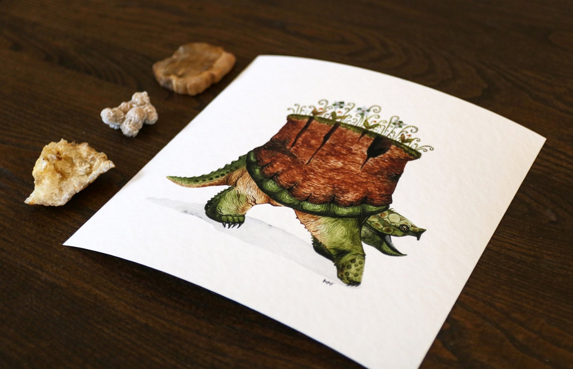 Hibernating Snapping Turtle Fine Art Print Watercolor | Etsy