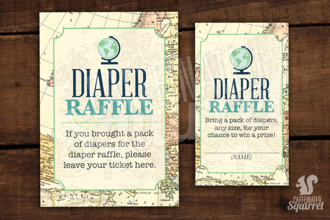 Map Theme Diaper Raffle Cards With Matching BONUS Sign Baby | Etsy