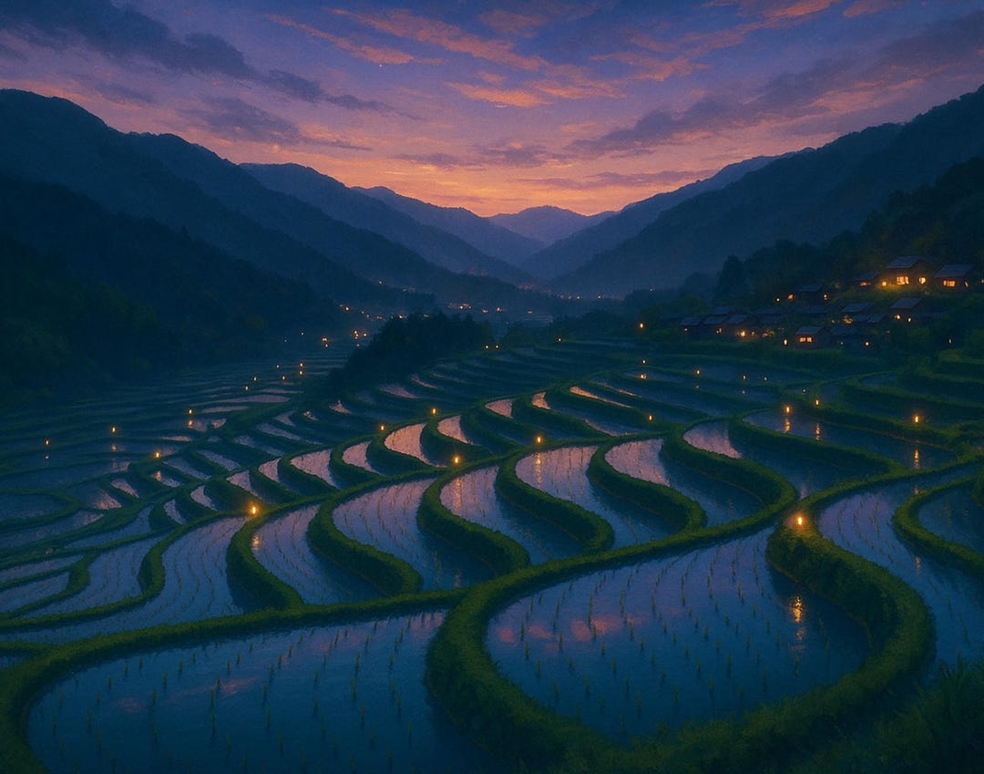 Twilight Rice Terraces Puzzle -maruyama Senmaida Japan, Serene Mountain ...