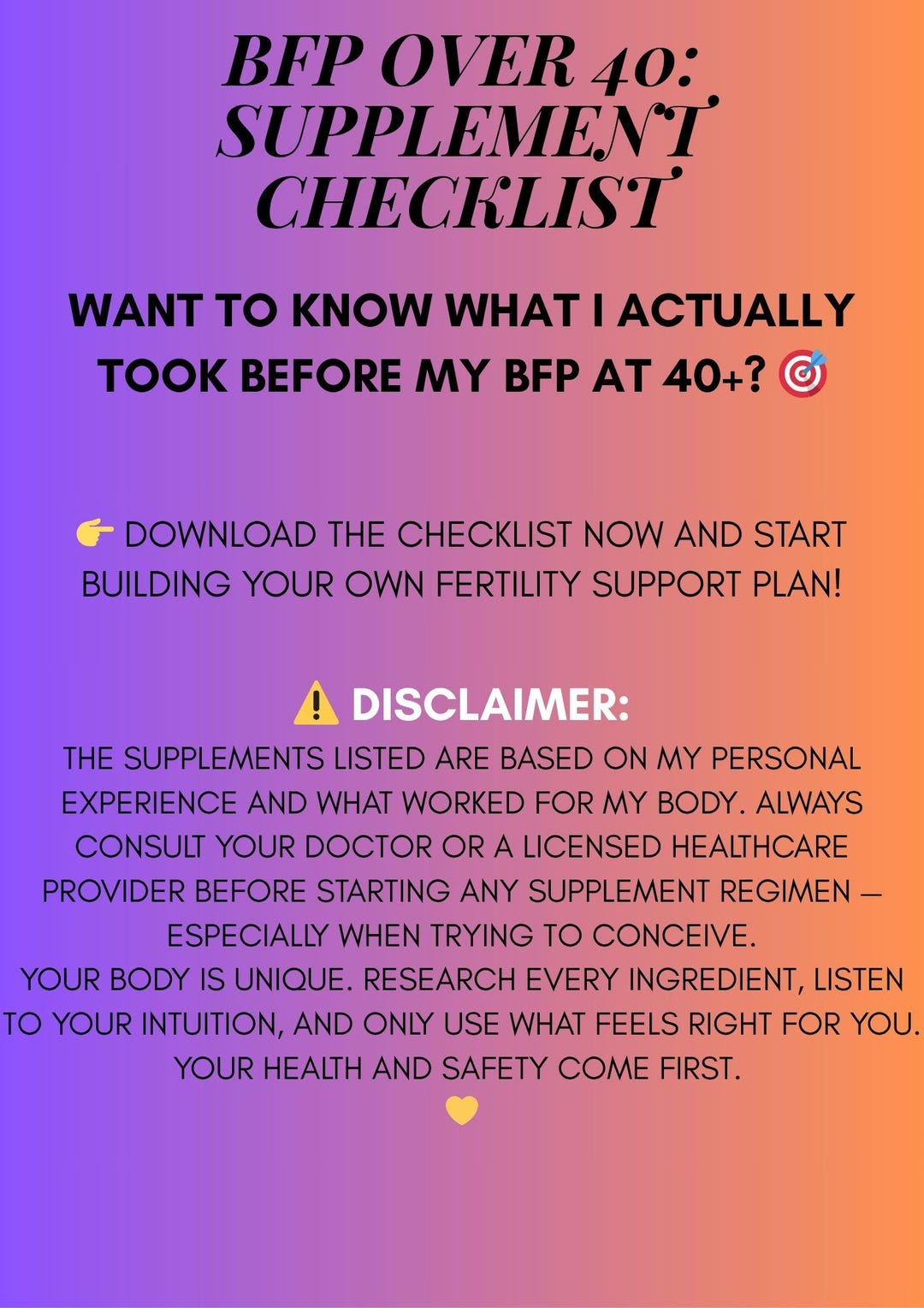 Pregnancy Supplement Checklist | Fertility Vitamins for TTC Women 35 ...