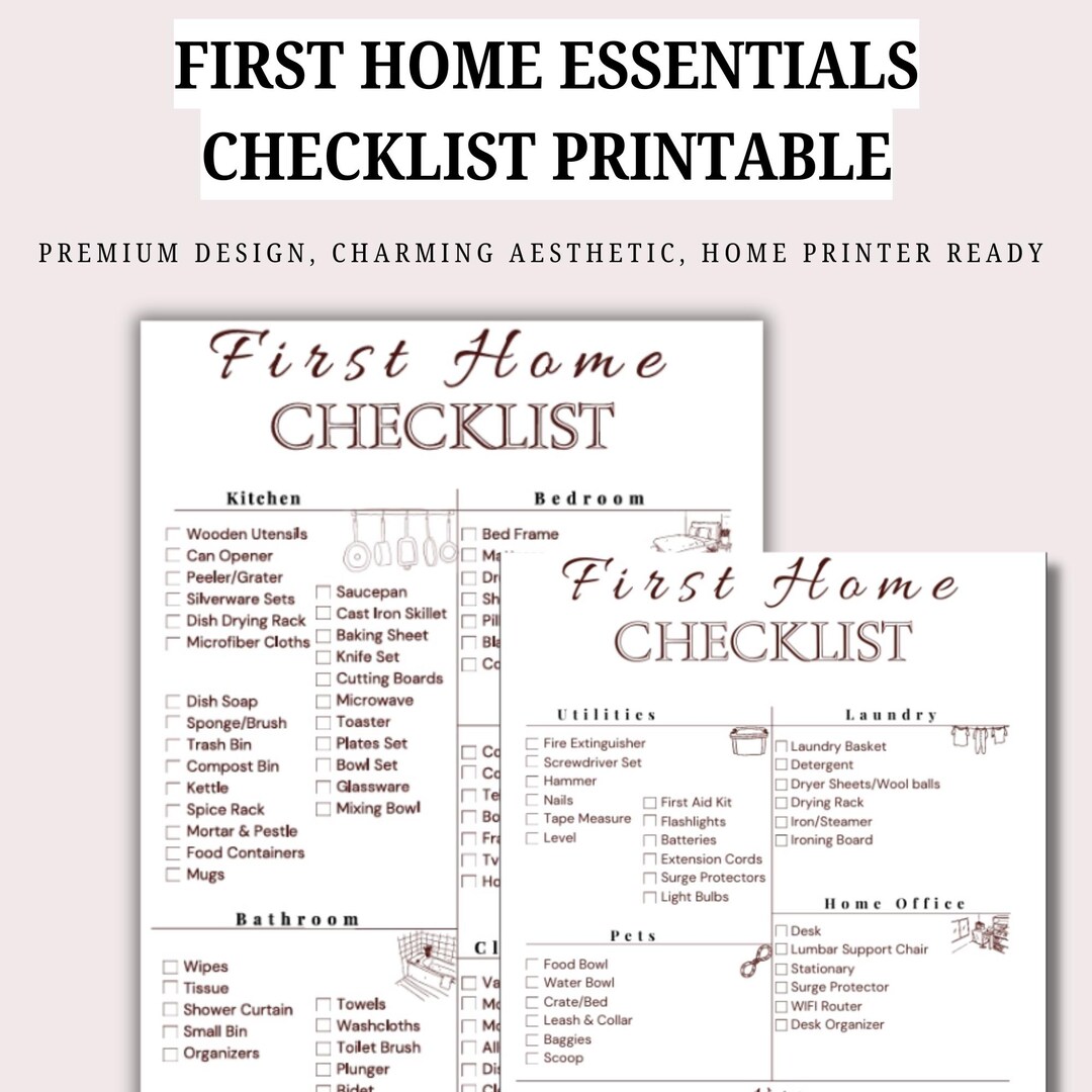 First Home Essentials Checklist | Room-by-room Moving Out Printable ...
