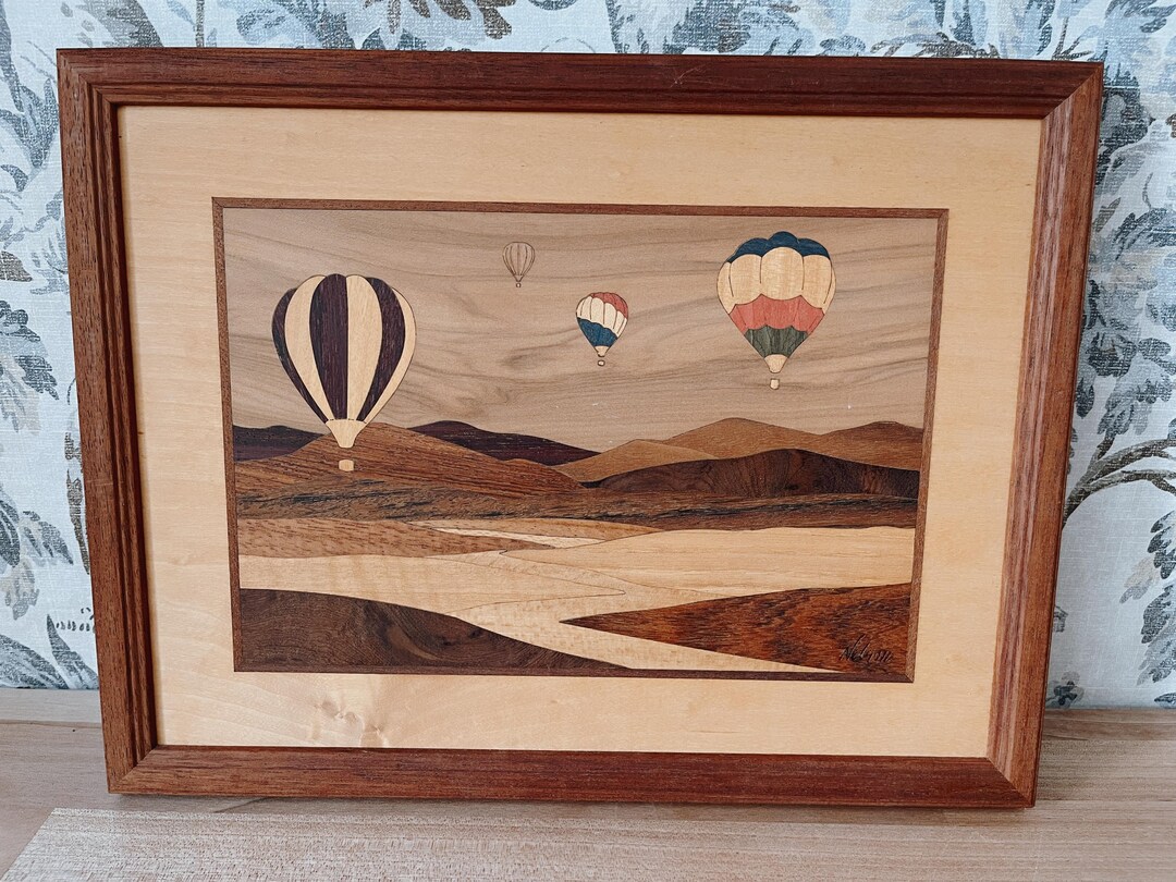 Signed Hudson River Inlay “balloons” Wood Marquetry Wall Art ...