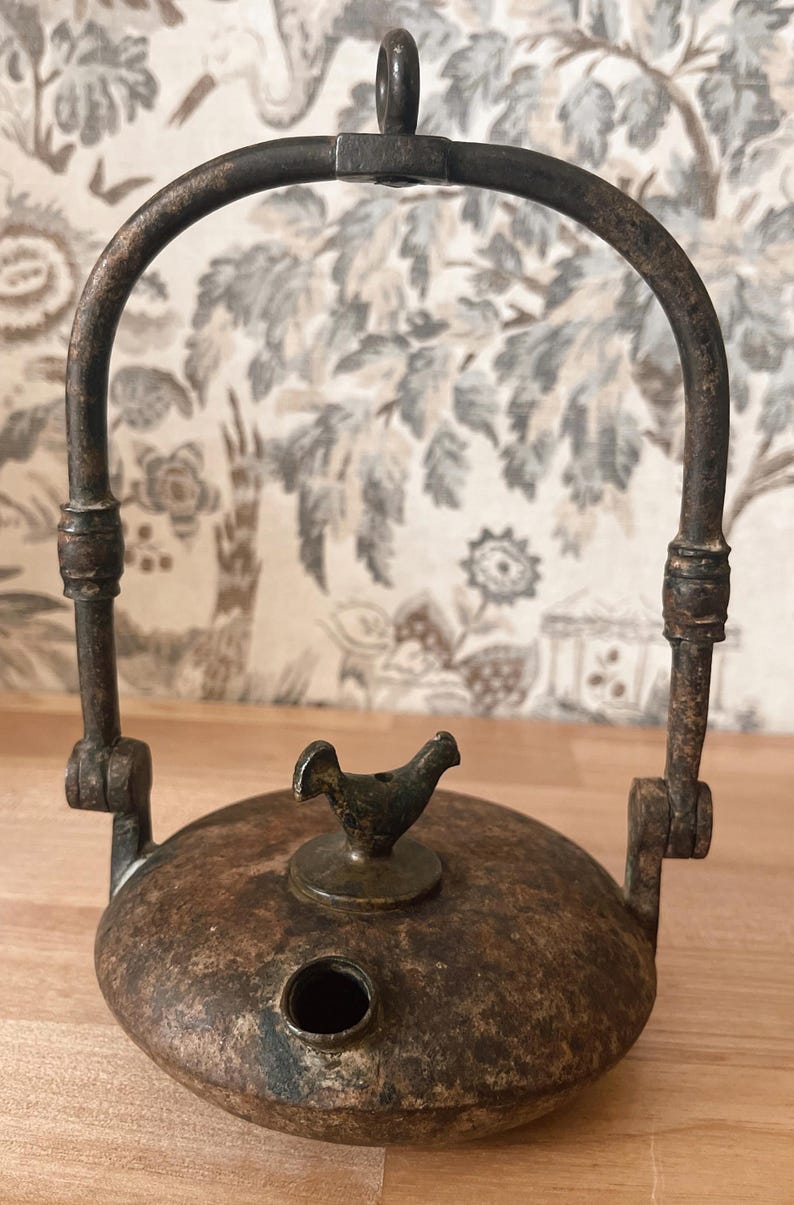 Antique 19th-c. Wrought-iron Betty / Miner’s Oil Lamp W Rooster Finial ...