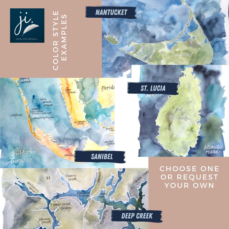 Over the Fireplace, CUSTOM Watercolor Map Painting, Enormous 22x30 ...