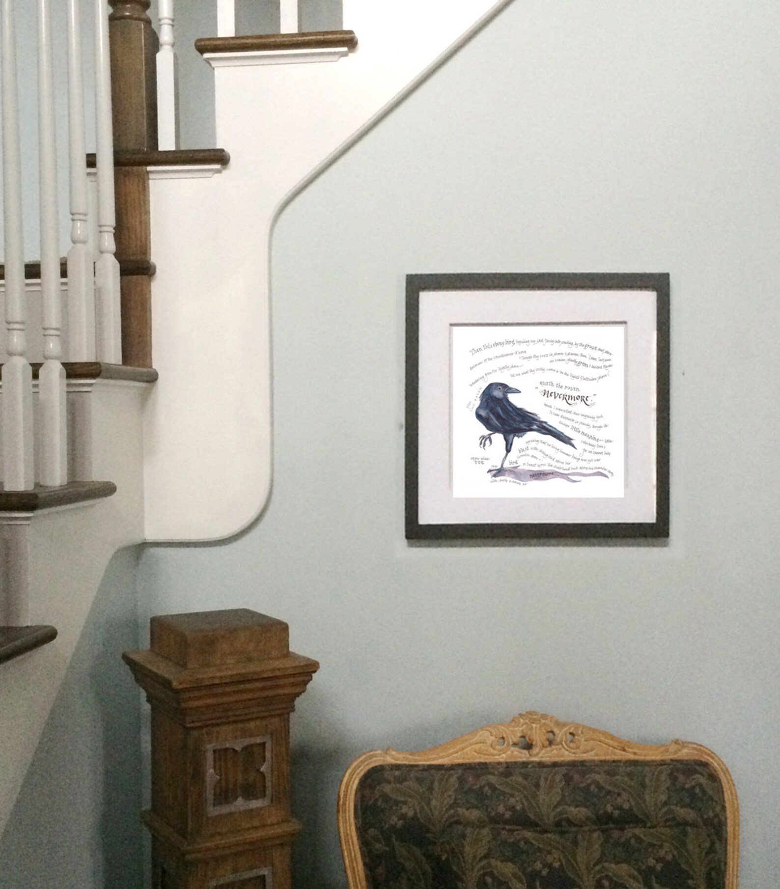 The Raven Art Print: Edgar Allan Poe Watercolor Calligraphy on Canvas ...