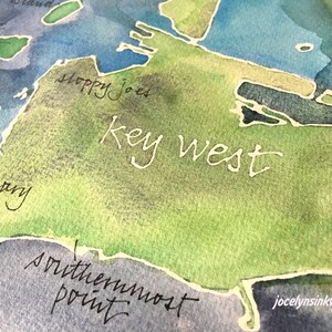 Key West, Florida Map, Original Signed Watercolor 11x14" Painting - Etsy