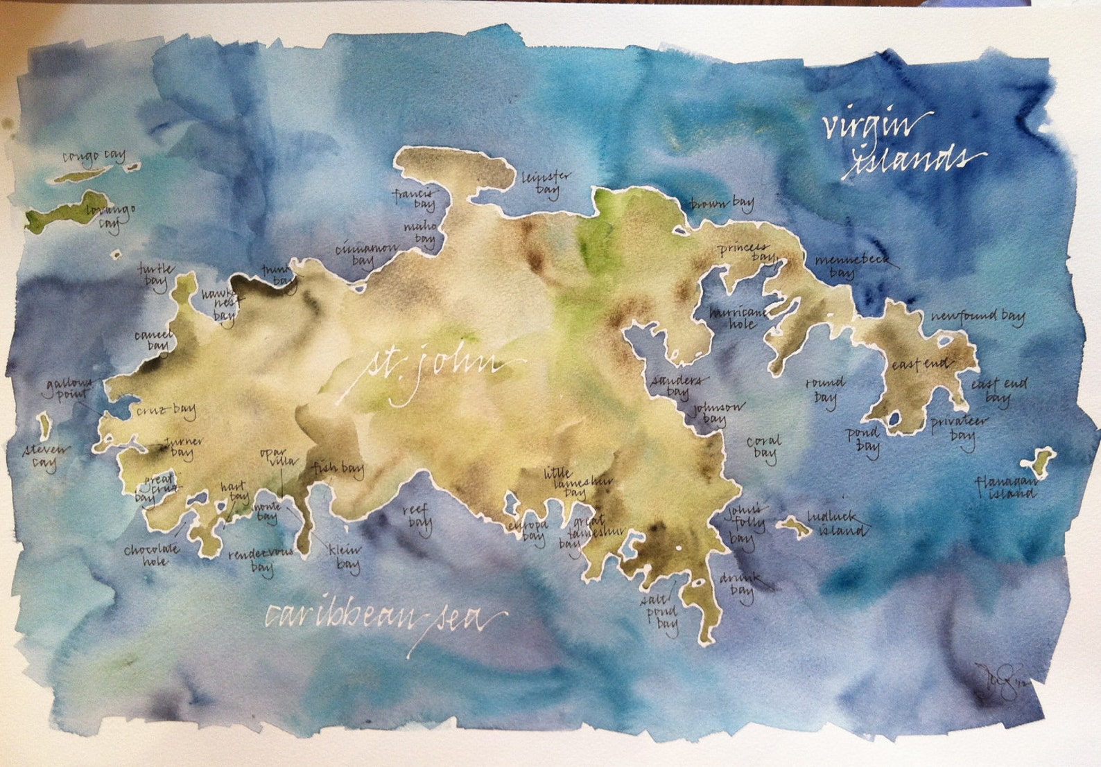 Over the Fireplace, CUSTOM Watercolor Map Painting, Enormous 22x30 ...