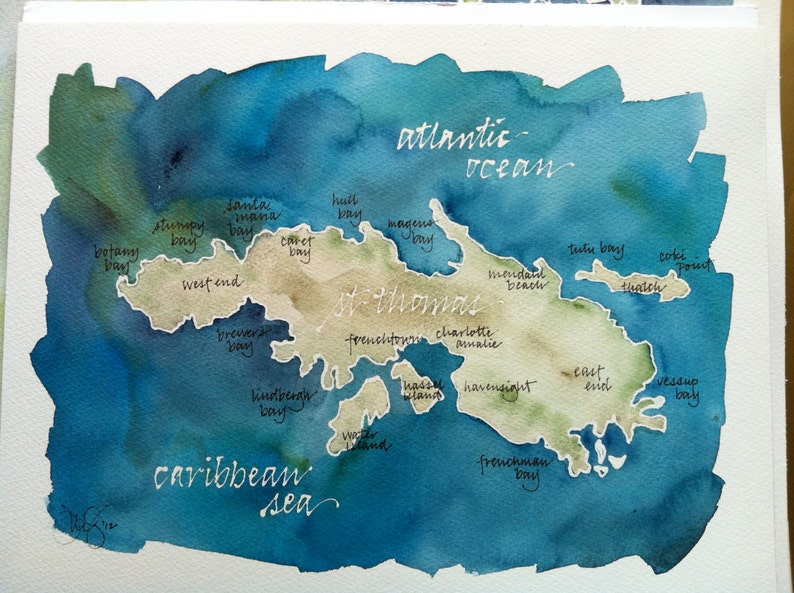 Custom Watercolor Vacation Honeymoon Map Original Painting With ...