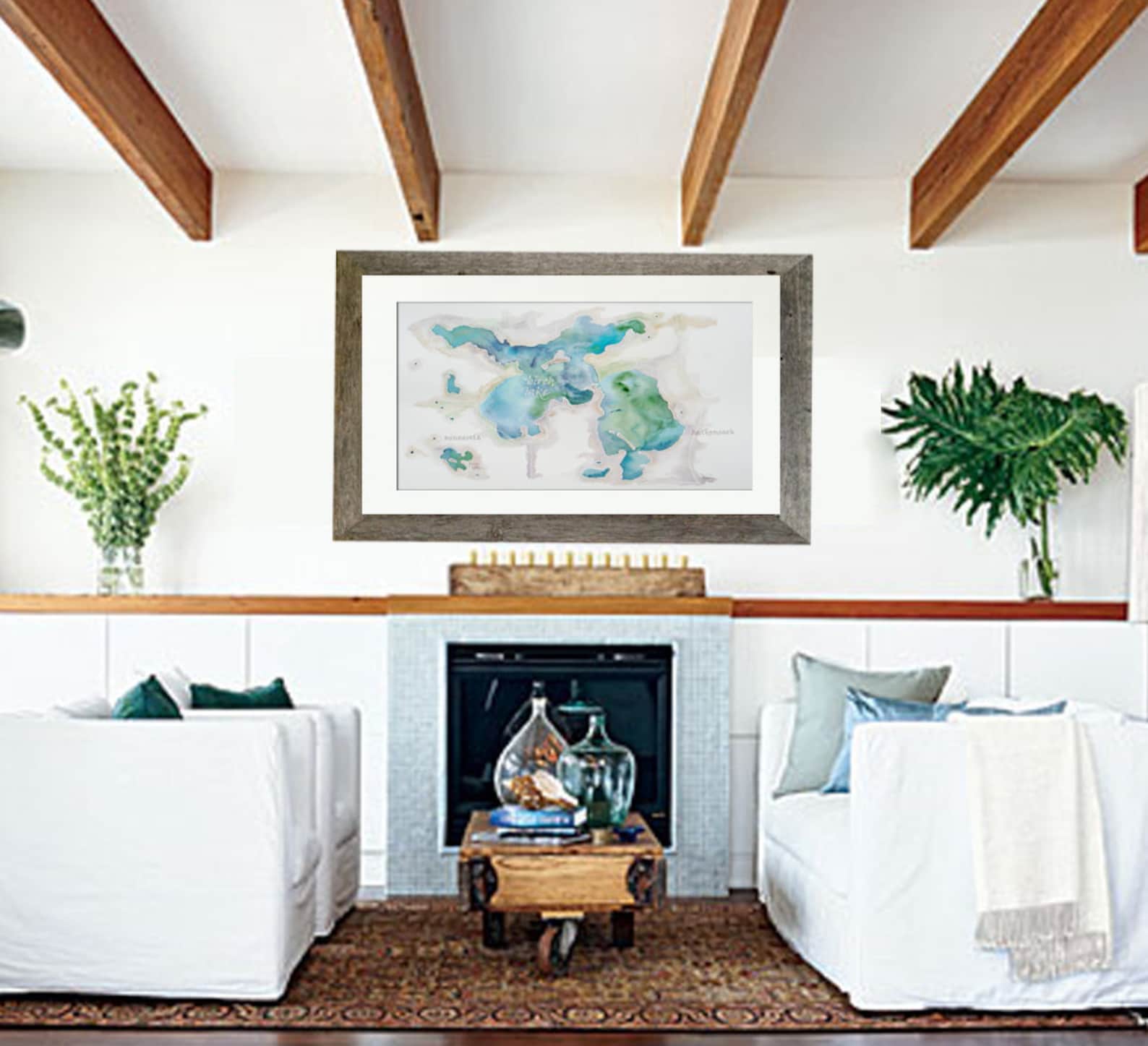 Over the Fireplace, CUSTOM Watercolor Map Painting, Enormous 22x30 ...