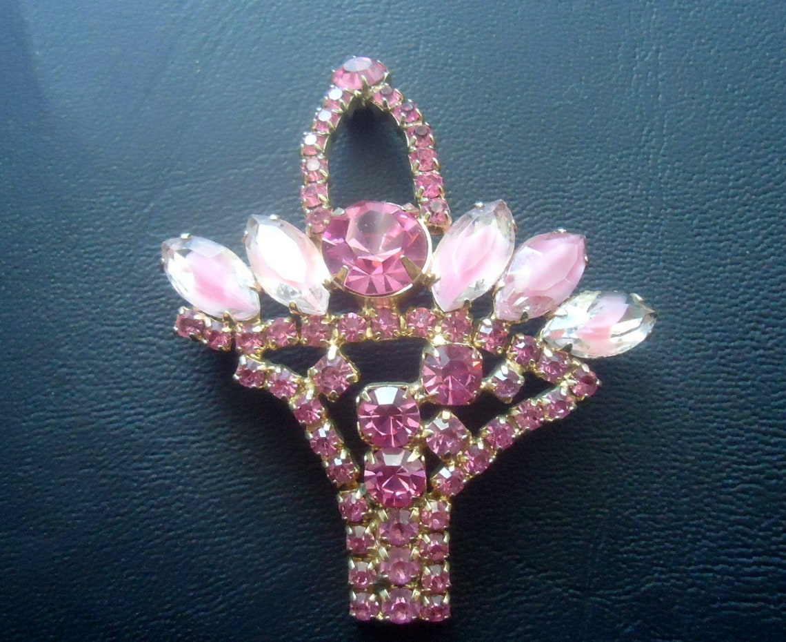 Delizza and Elster A/k/a Juliana Pink Givre Art Glass Flower Basket ...