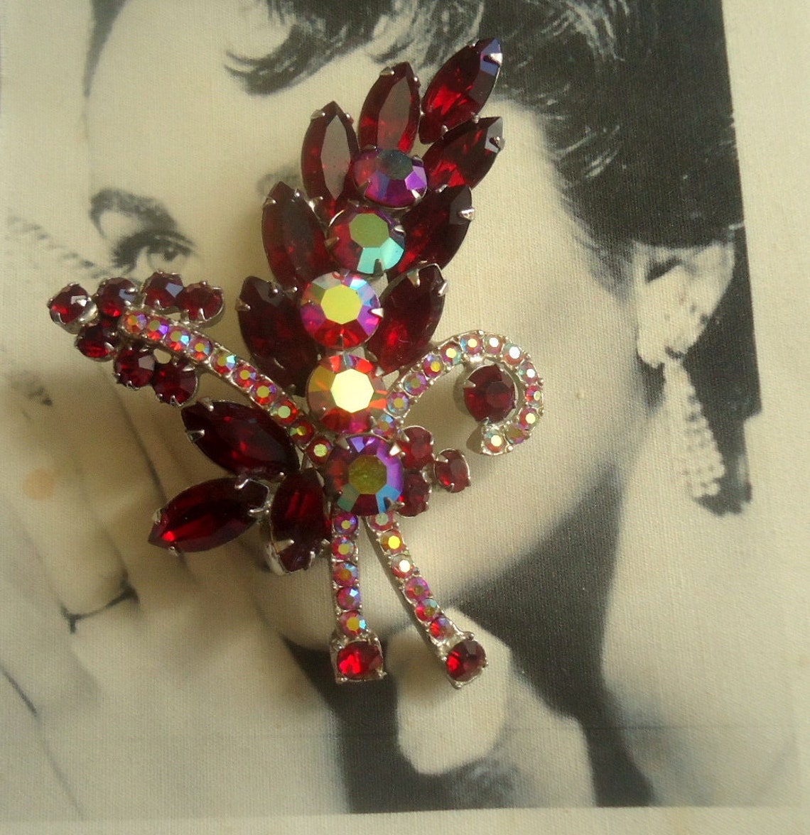 Delizza and Elster A/k/a Juliana Ruby Red Floral Spray Brooch | Etsy