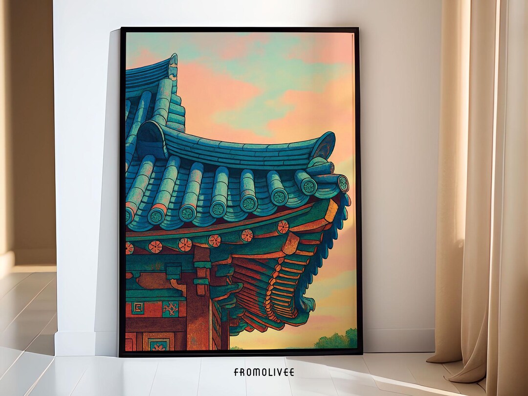 Korean Traditional Roof Poster-hanok Tile Architecture Art | Travel ...