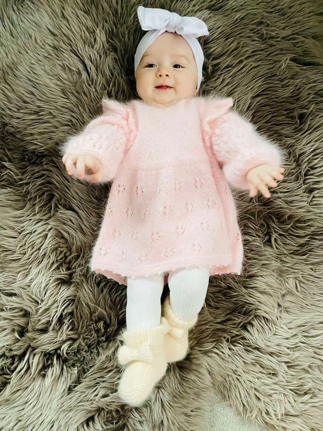 Angora Baby Dress. Hand Knit Baby Girl Dress. Retro Style Baby Dress ...