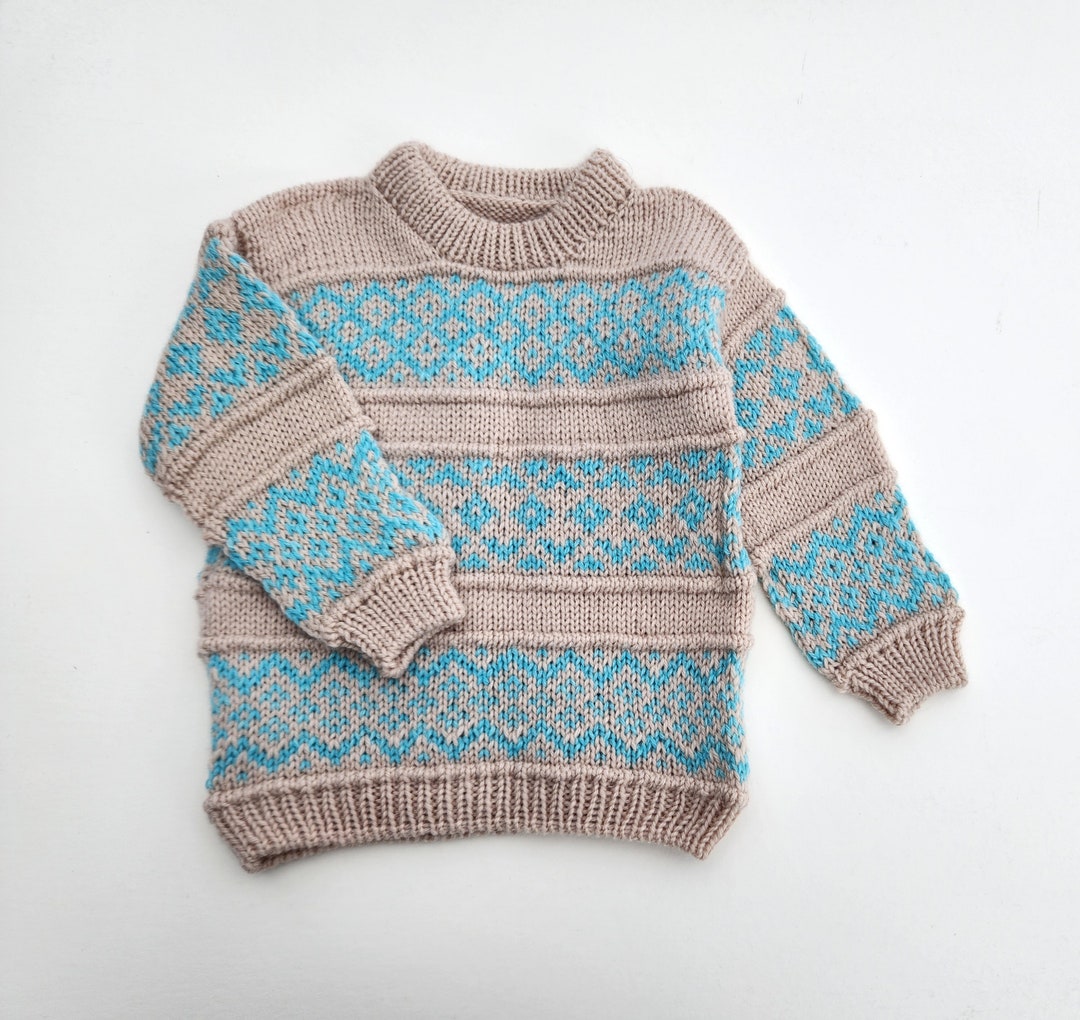 Fair Isle Baby Boy Sweater. Hand Knit Baby Boy Sweater. Wool Baby ...