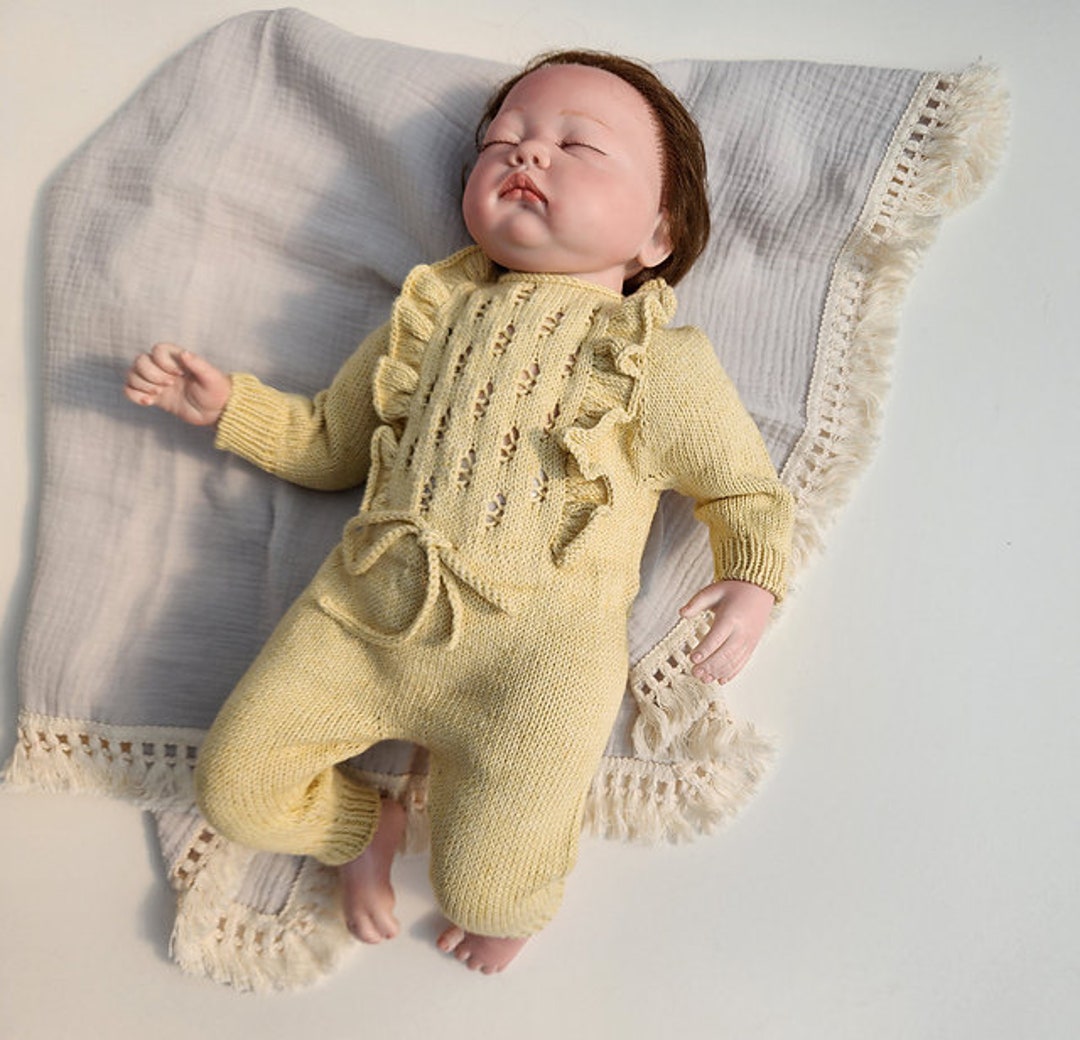 Ruffled Overalls. Hand Knit Baby Overalls. Cotton Baby Suit. Retro ...