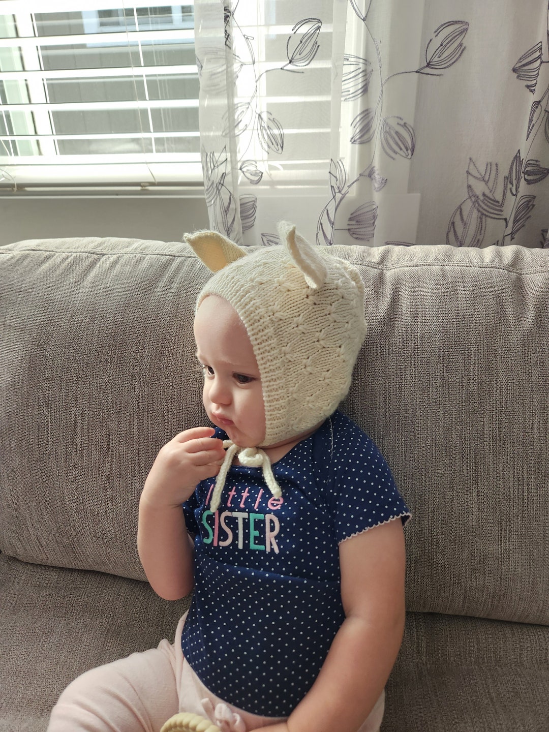 Little Deer Bonnet. Hand Knit Baby Bonnet. Neutral Colors Bonnets. Baby ...