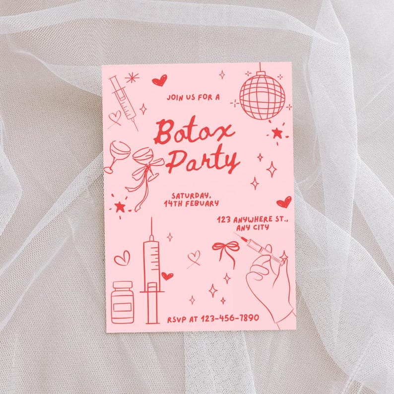 Hand Drawn Style Botox Party Invitation Template | Downloadable Party ...
