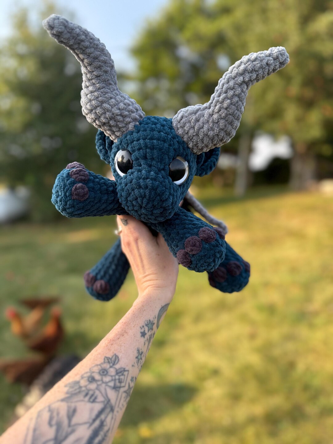 Handmade Crochet Dragon Plushie Fantasy Stuffed Animal Toy Soft Crochet ...