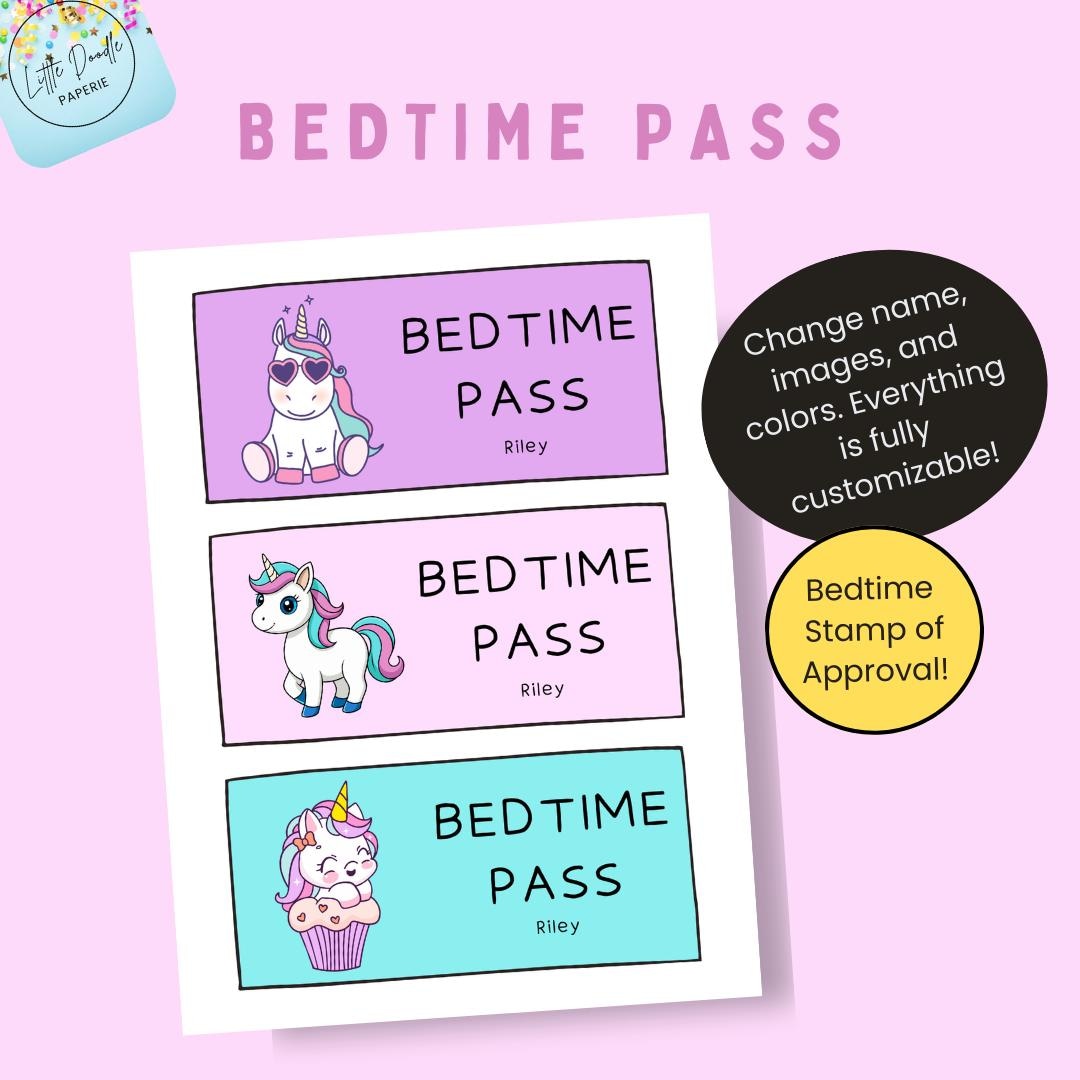 Editable Bedtime Pass for Kids – Personalized Printable – Toddler Sleep ...