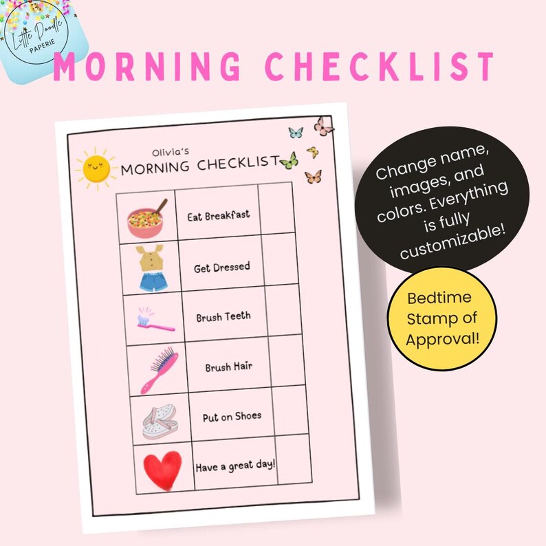 Editable Morning Checklist – Personalized Printable – Toddler Reward ...