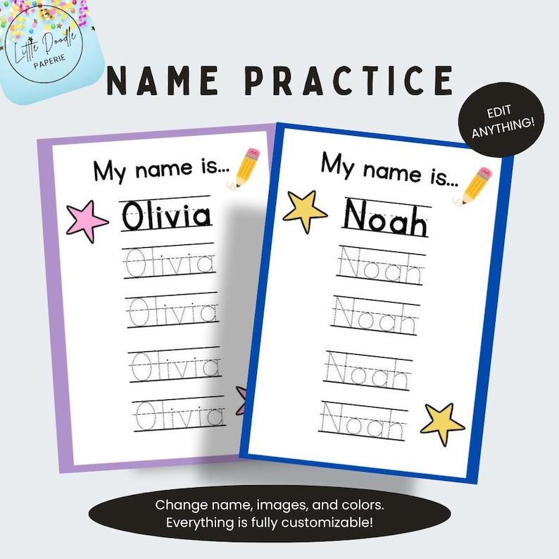 Editable Name Practice Worksheet – Personalized Handwriting Printable ...