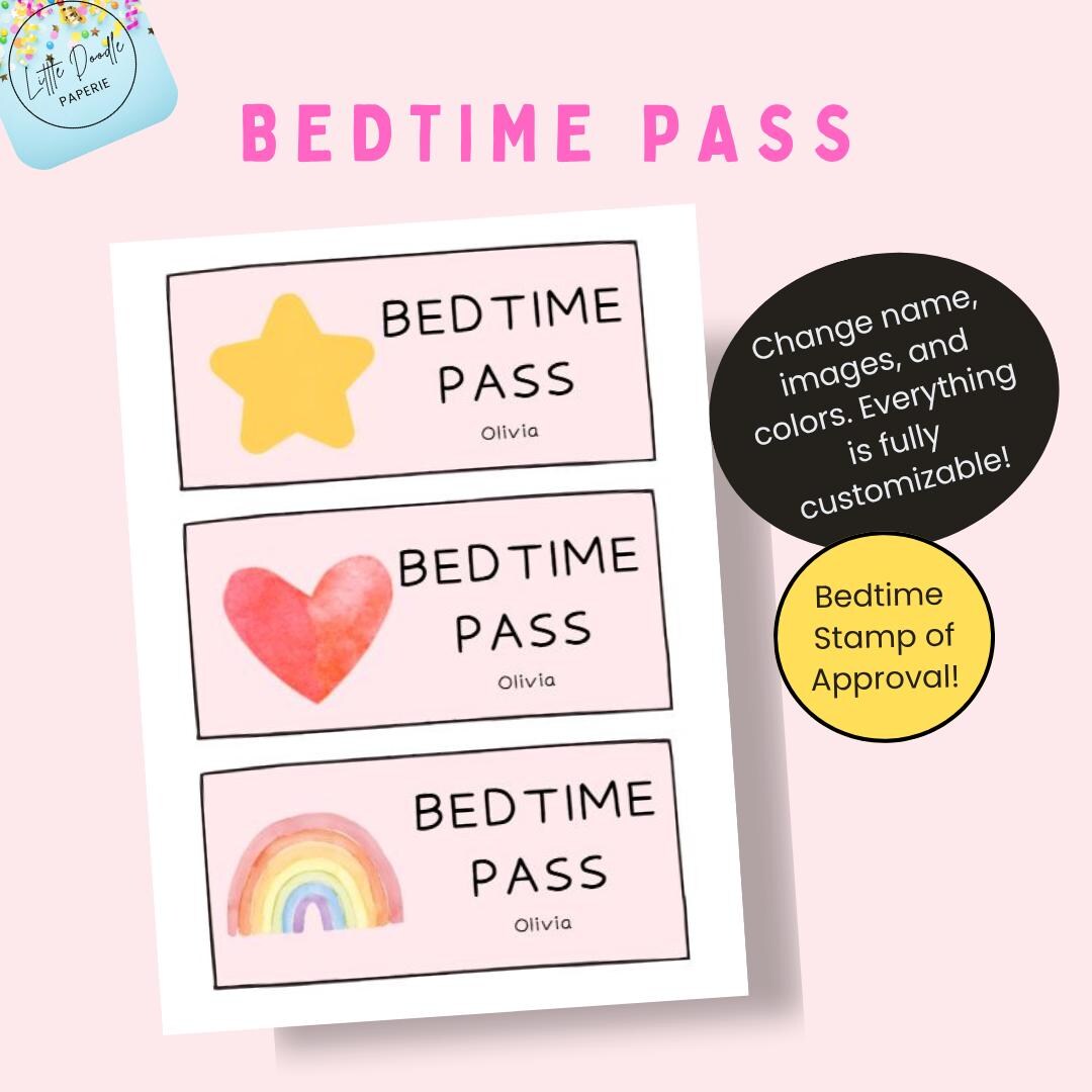 Editable Bedtime Pass for Kids – Personalized Printable – Instant ...