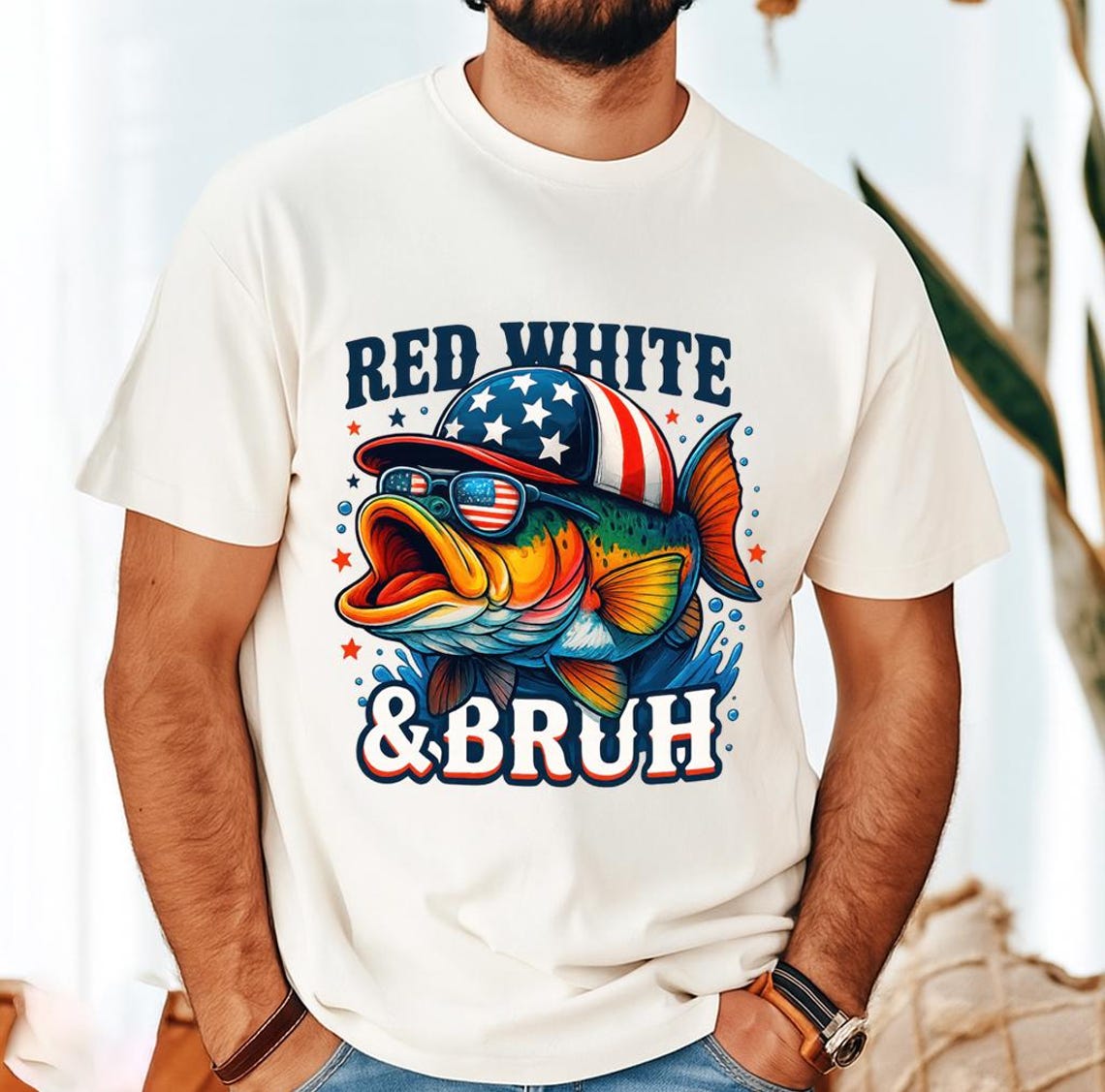 Red White & Bruh PNG - Funny Patriotic Fish Sublimation Design for 4th ...