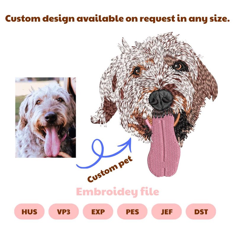 Custom Pet Embroidery Design File , Personalized Dog Portrait ...