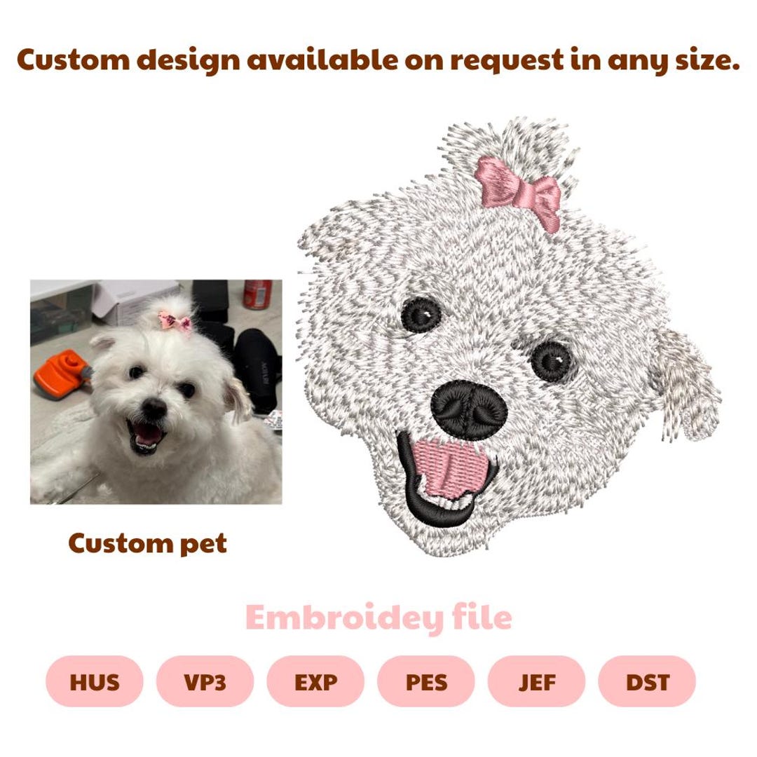 Custom Pet Embroidery Design File , Personalized Dog Portrait ...